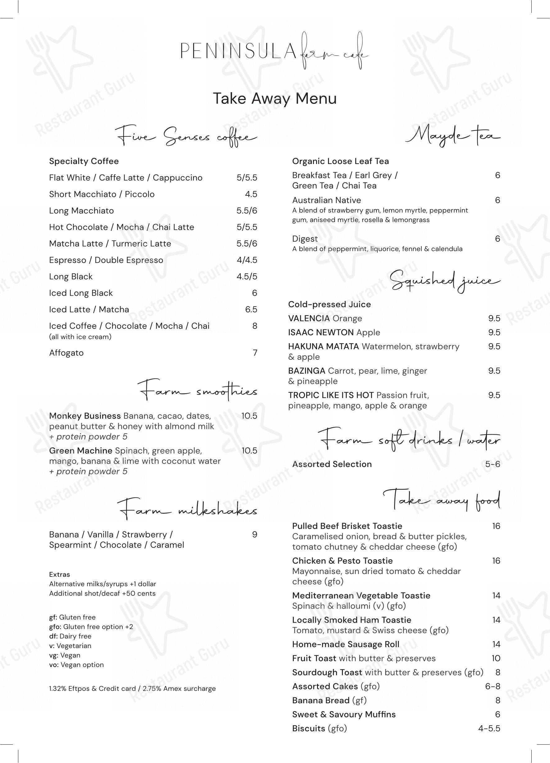 Menu at Peninsula Farm Cafe, Maylands