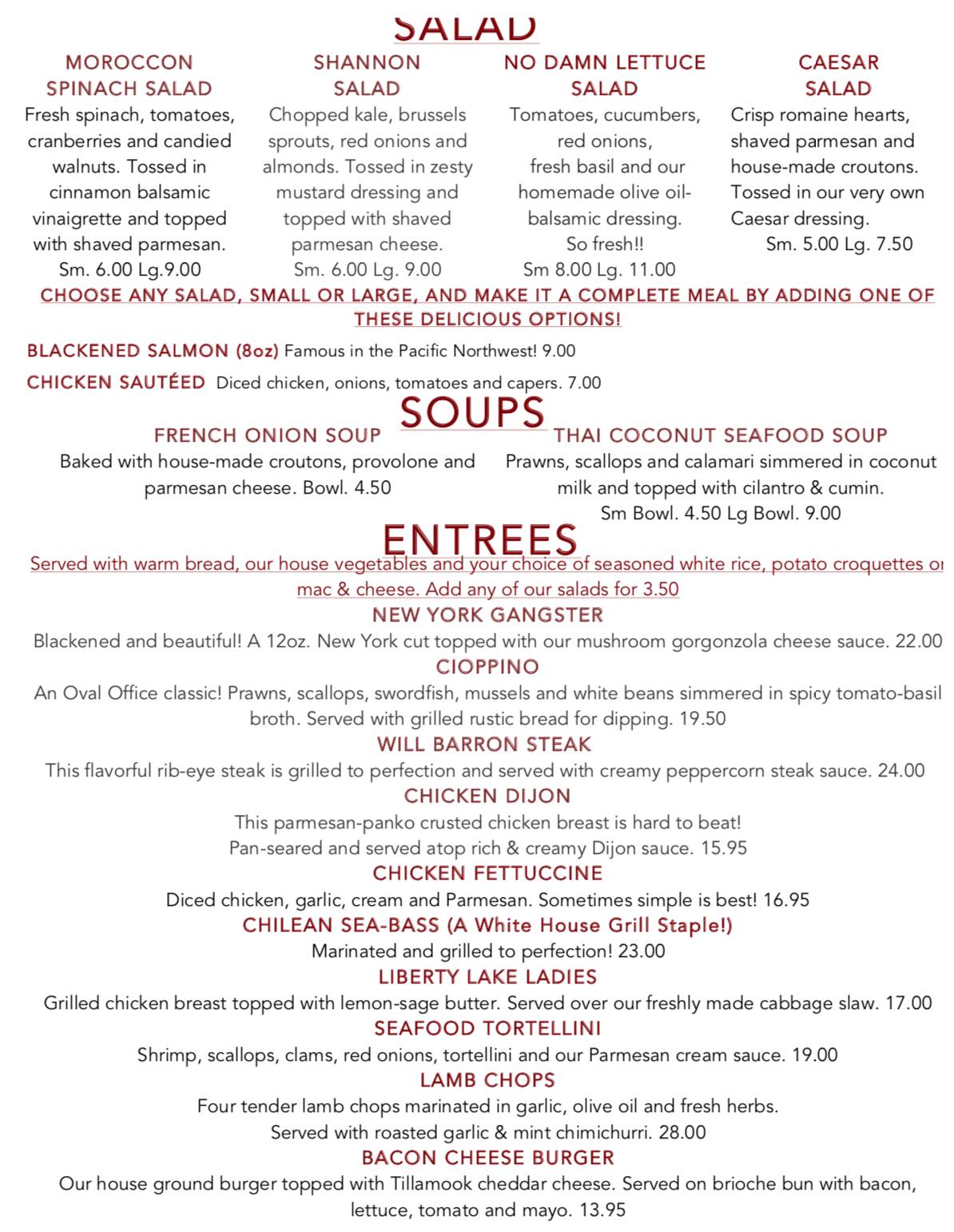 Menu at Pentagon Bistro & Martini Bar, Liberty Lake