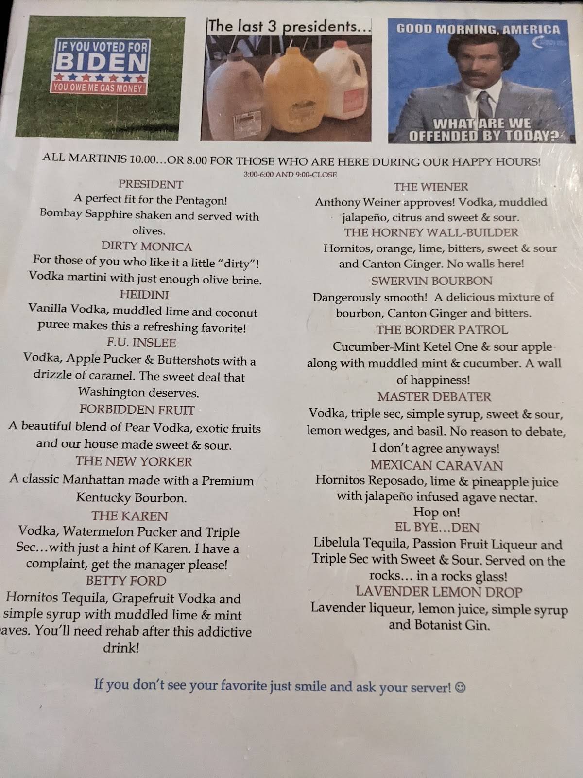 Menu at Pentagon Bistro & Martini Bar, Liberty Lake