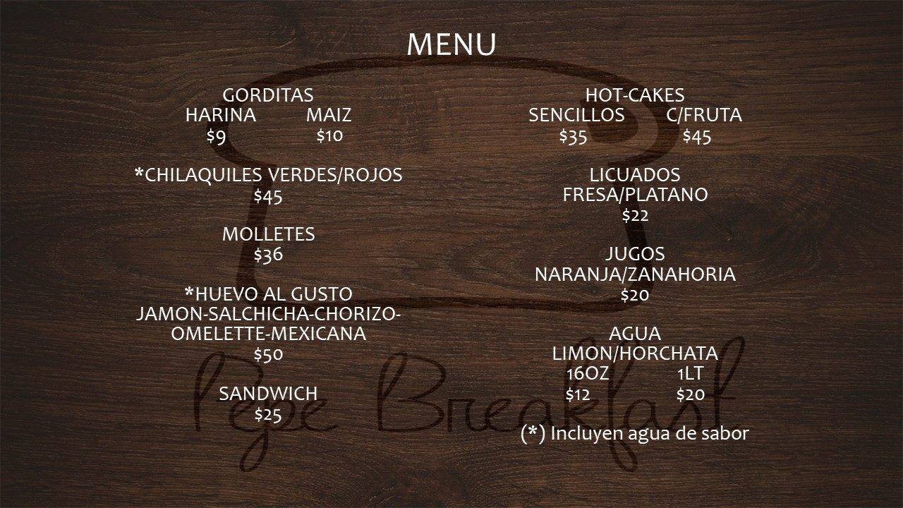 Carta del restaurante Pepe Breakfast, Torreón