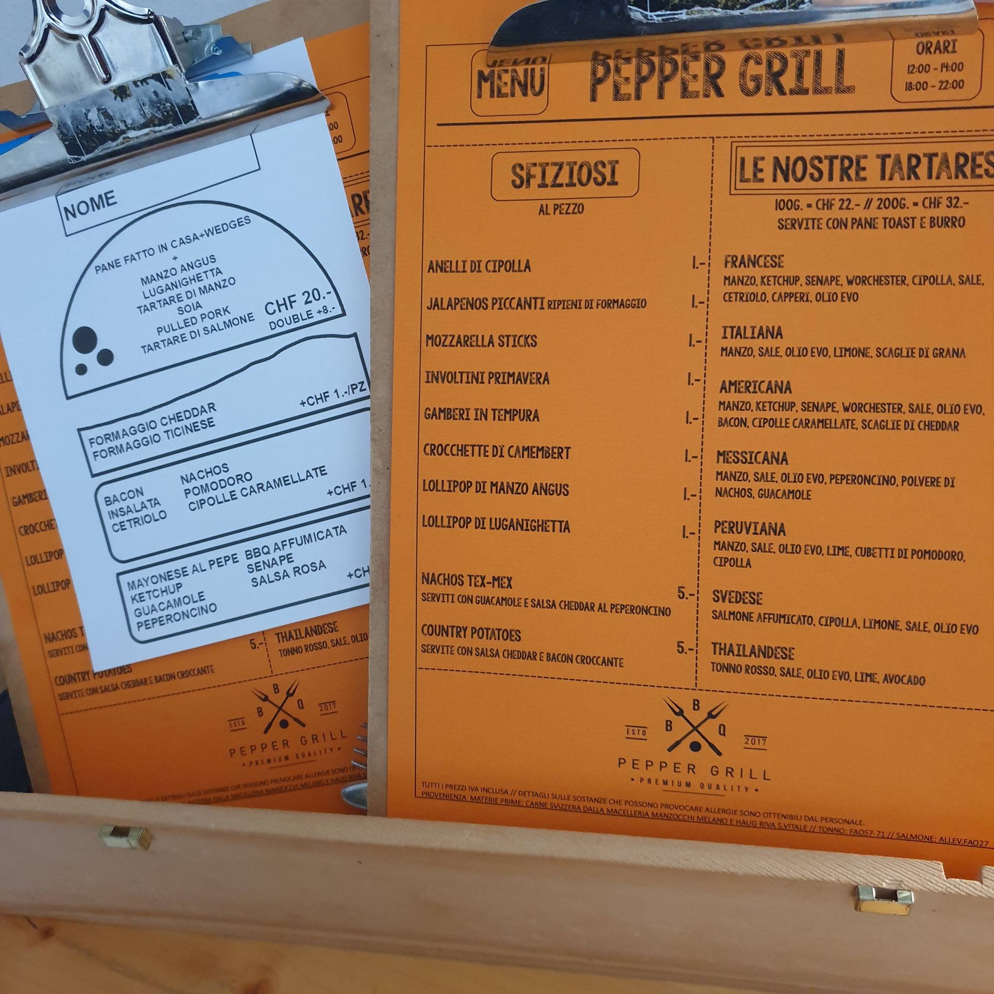 Carta de Pepper Grill, Melano