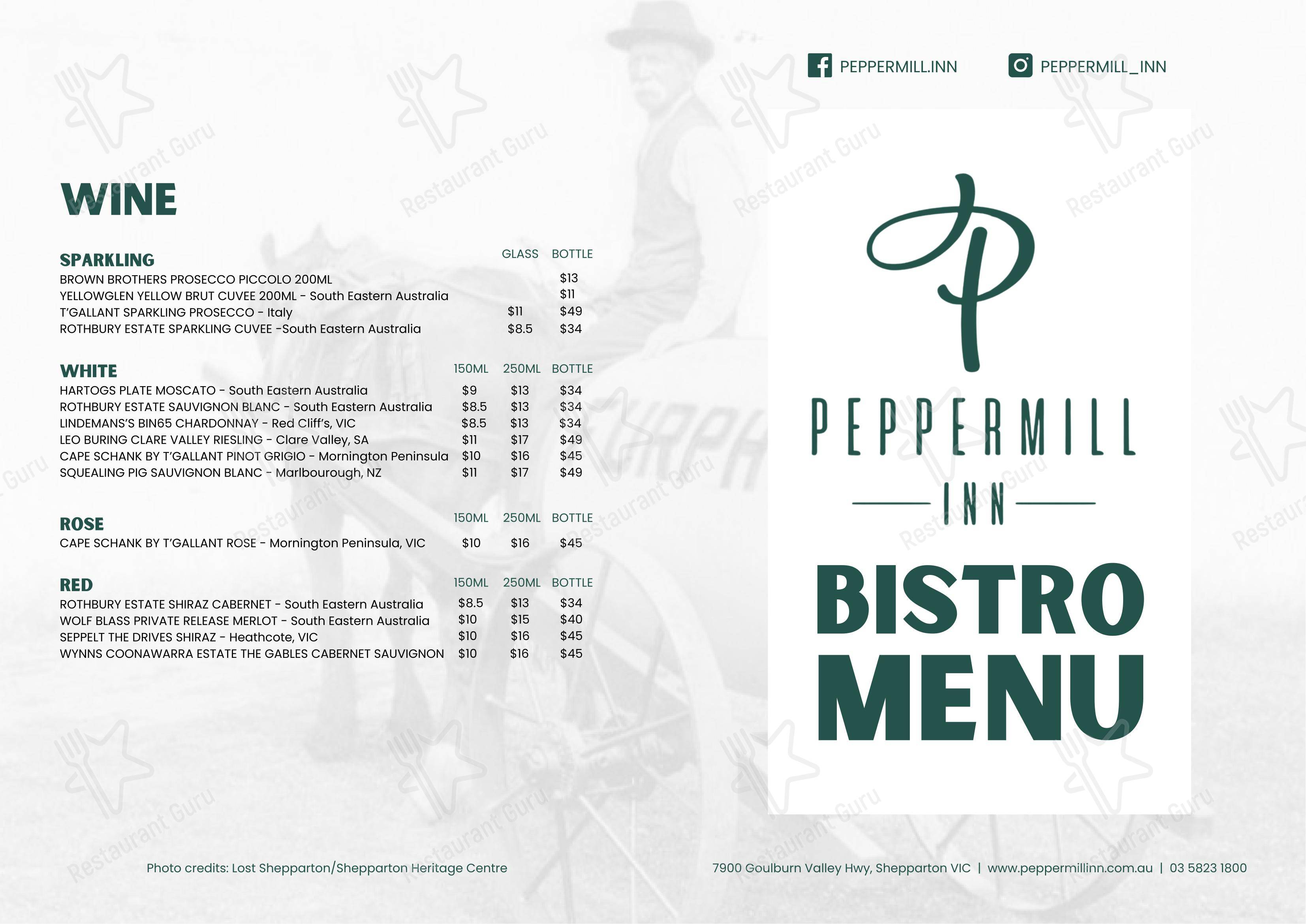 Menu at Peppermill pub & bar, Shepparton