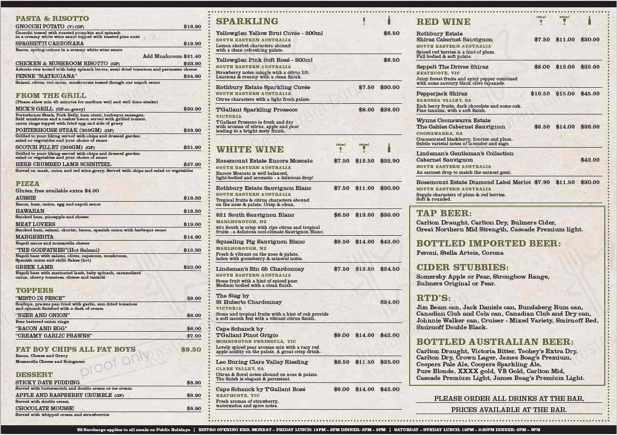Menu at Peppermill pub & bar, Shepparton