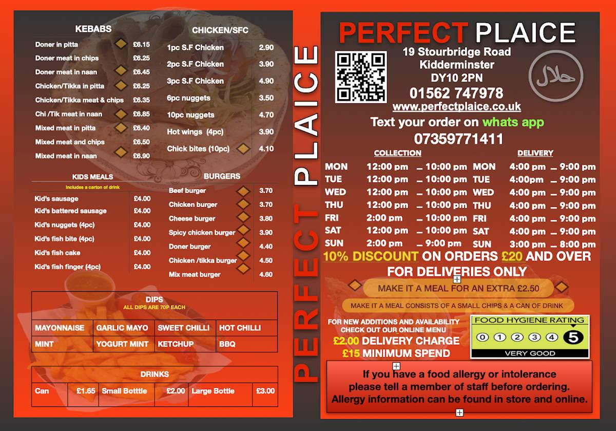 Menu at Perfect Plaice restaurant, Kidderminster