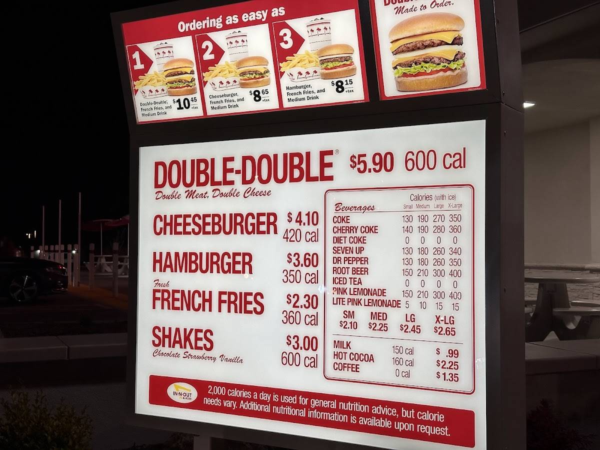 Menu at In-N-Out Burger fast food, Perris