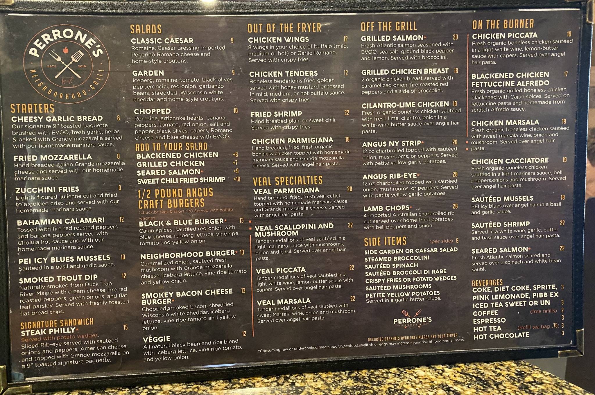 Menu at Neighborhood Grill restaurant, Murphy