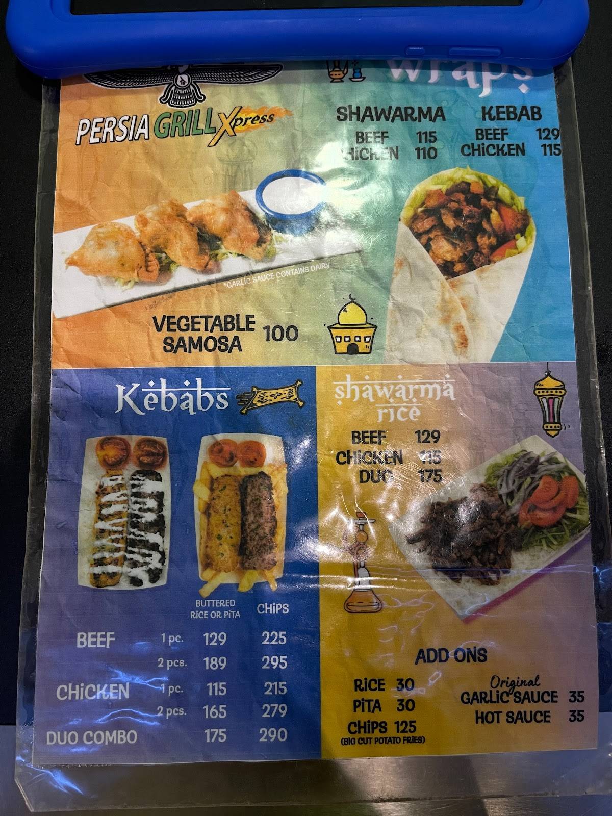 Menu at Persia Grill Express restaurant, Tagaytay