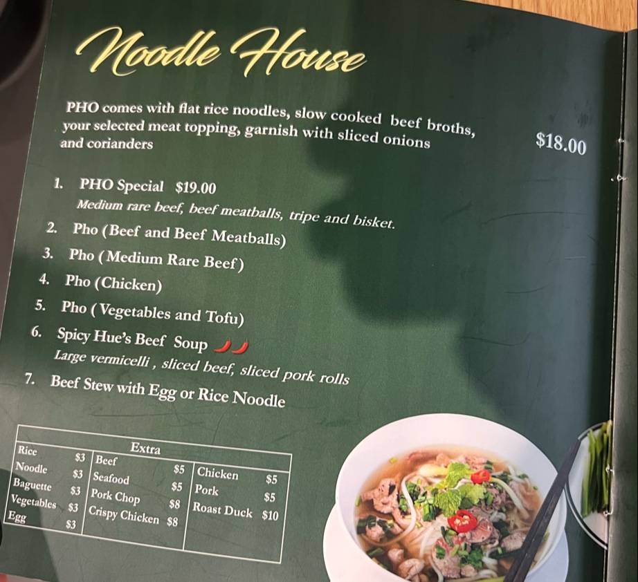 Menu at U&I Cafe, Northbridge