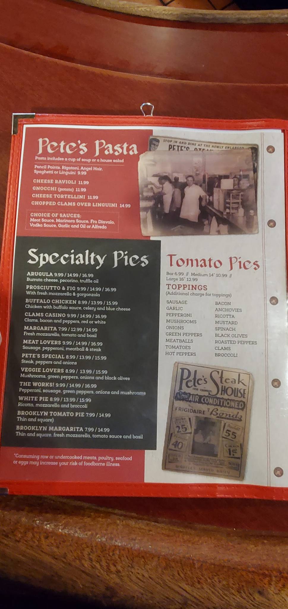 Menu at Pete's Steakhouse Tavern, Hamilton Township