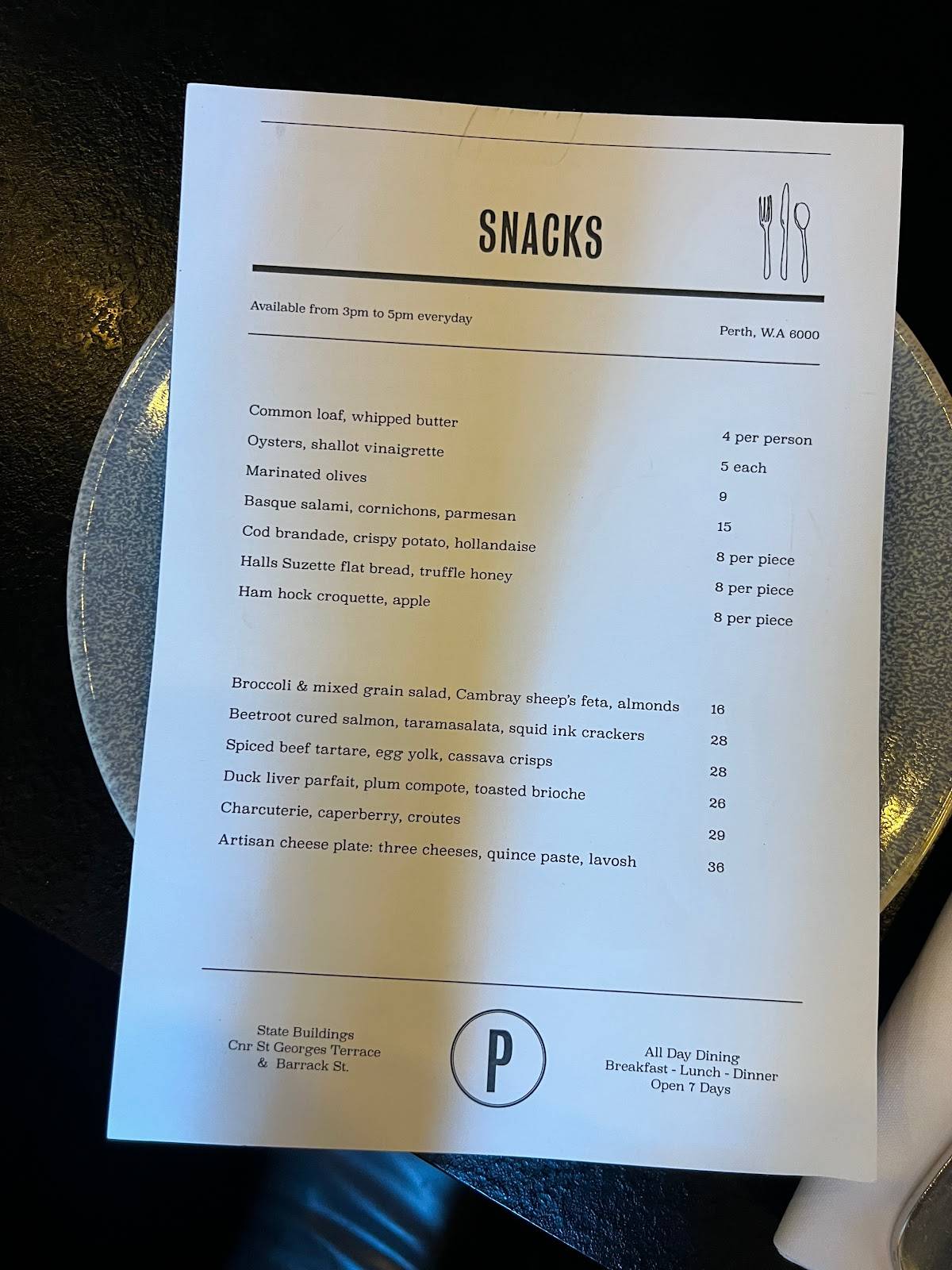 Menu at Petition pub & bar, Perth, State Buildings