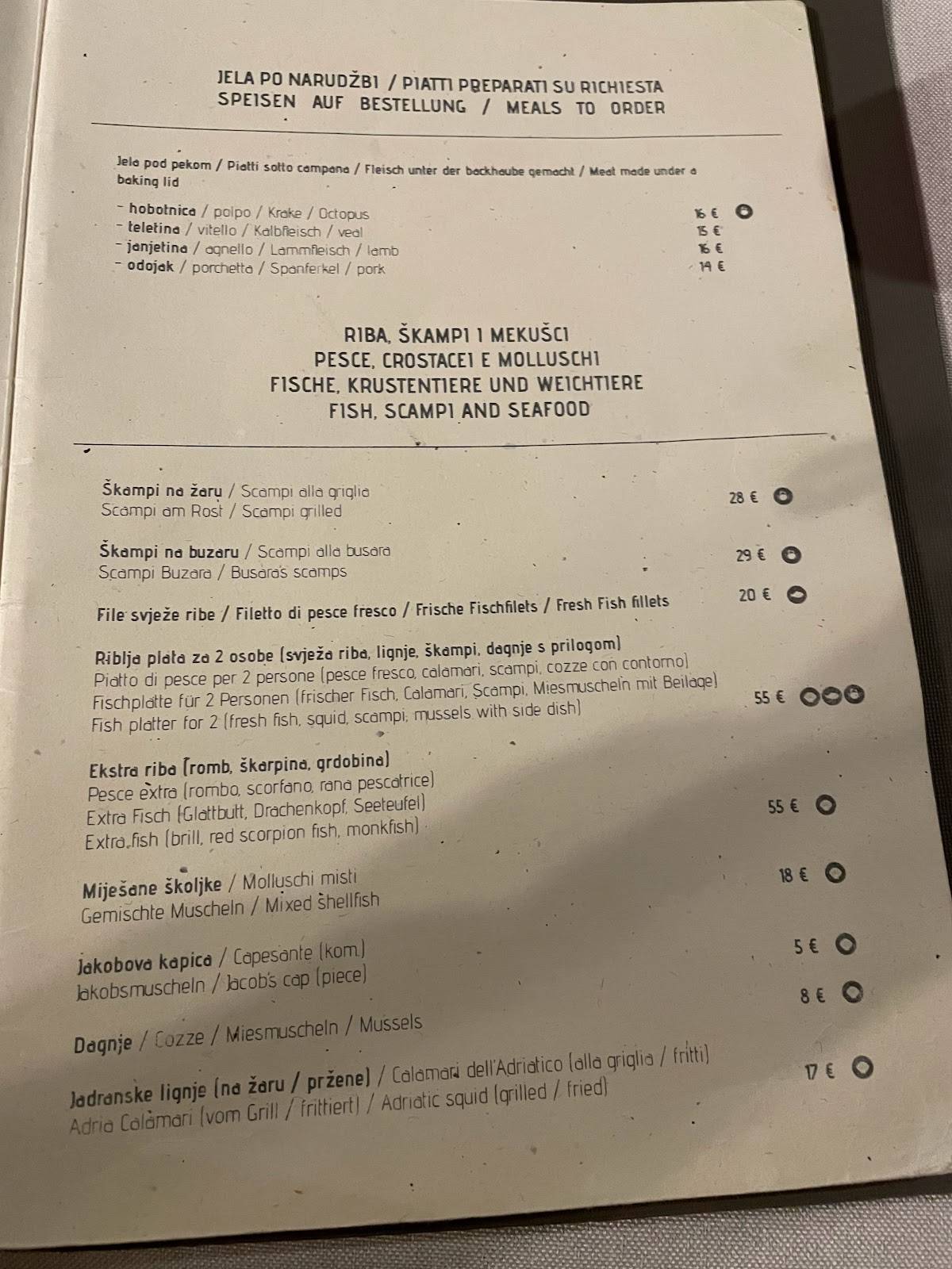 Menu at Restaurant Melon, Petrovija
