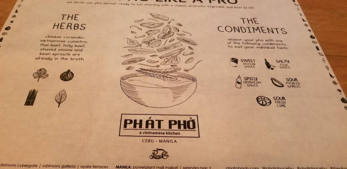 Menu at Phat Pho restaurant, Cebu City, 8WH5+8MF