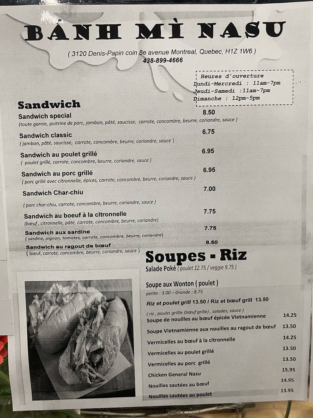 Carta del restaurante Phở & Bánh Mì Nasu, Montréal