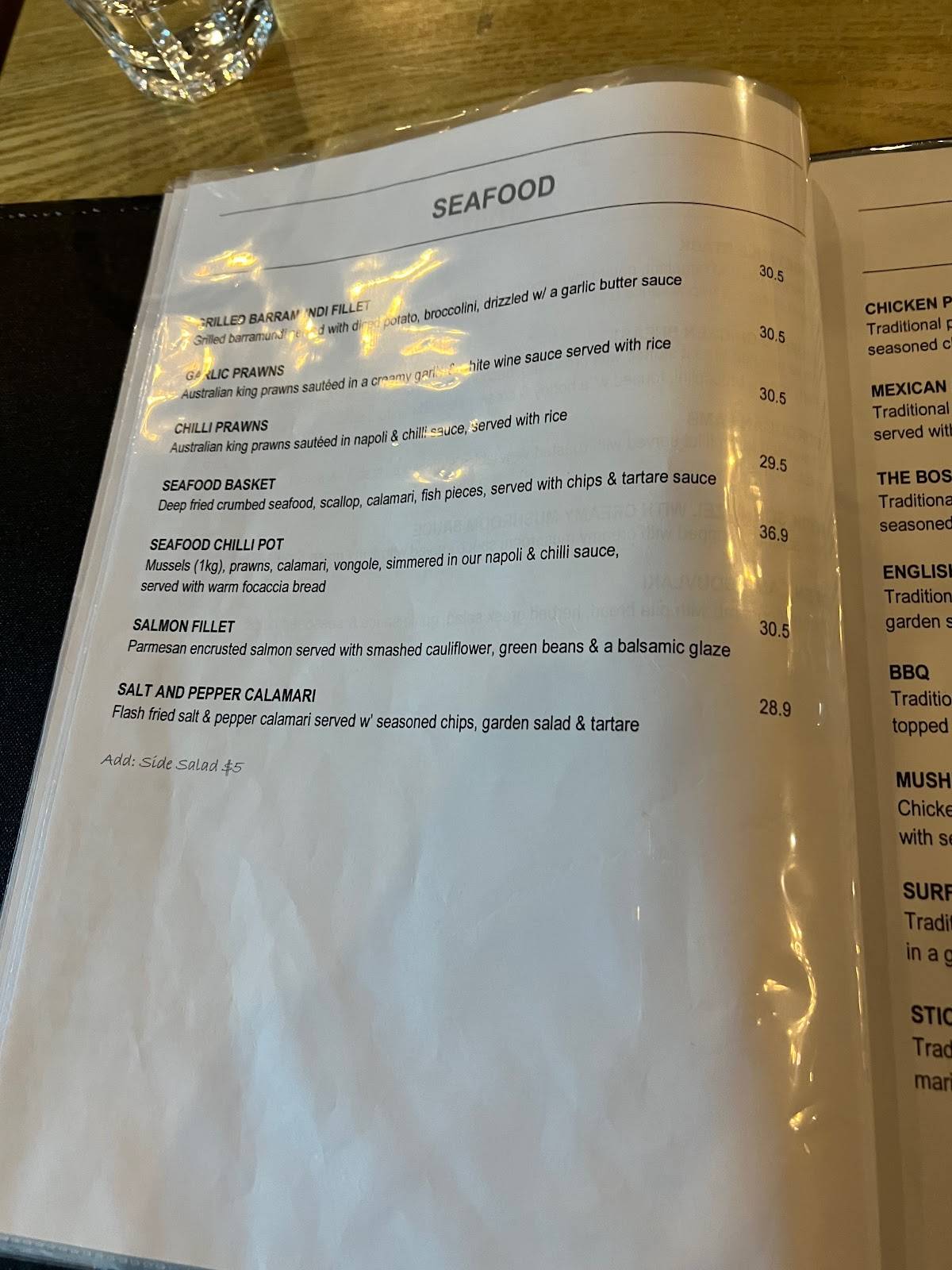 Menu at Phoenix and Co restaurant, Plenty