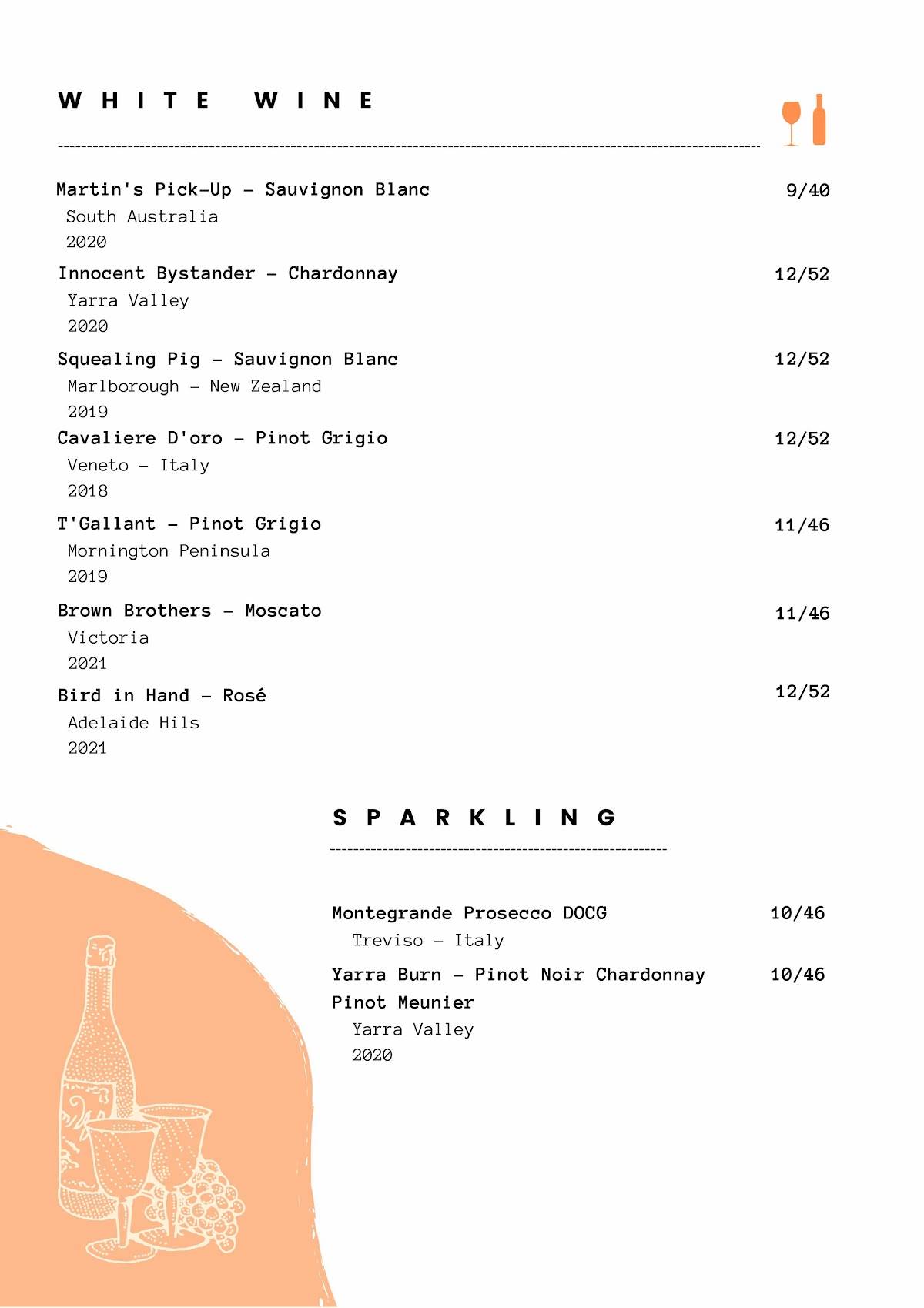 Menu at Phoenix and Co restaurant, Plenty