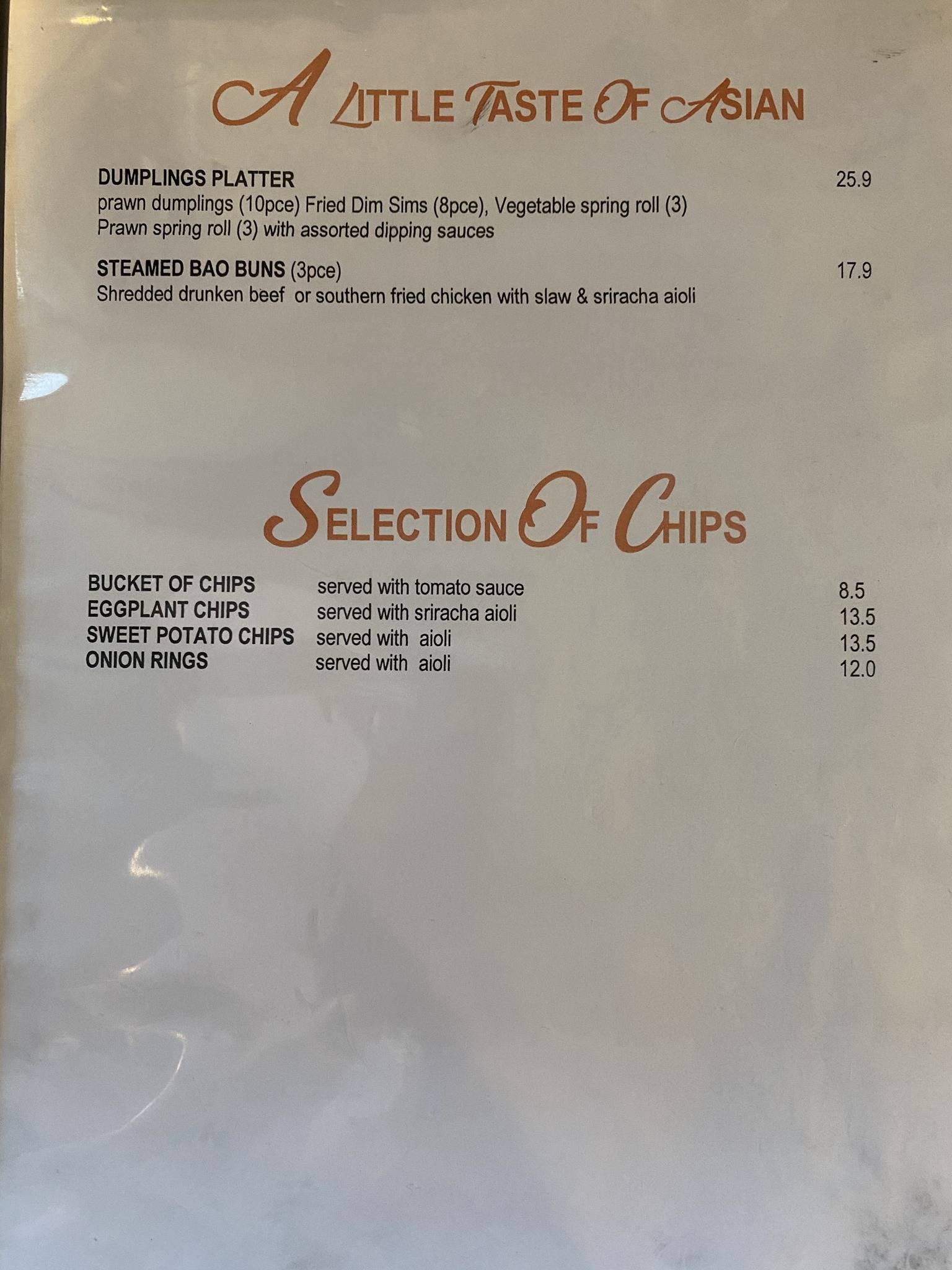 Menu at Phoenix and Co restaurant, Plenty