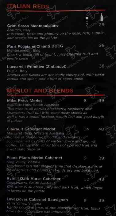 Menu at Phoenix and Co restaurant, Plenty