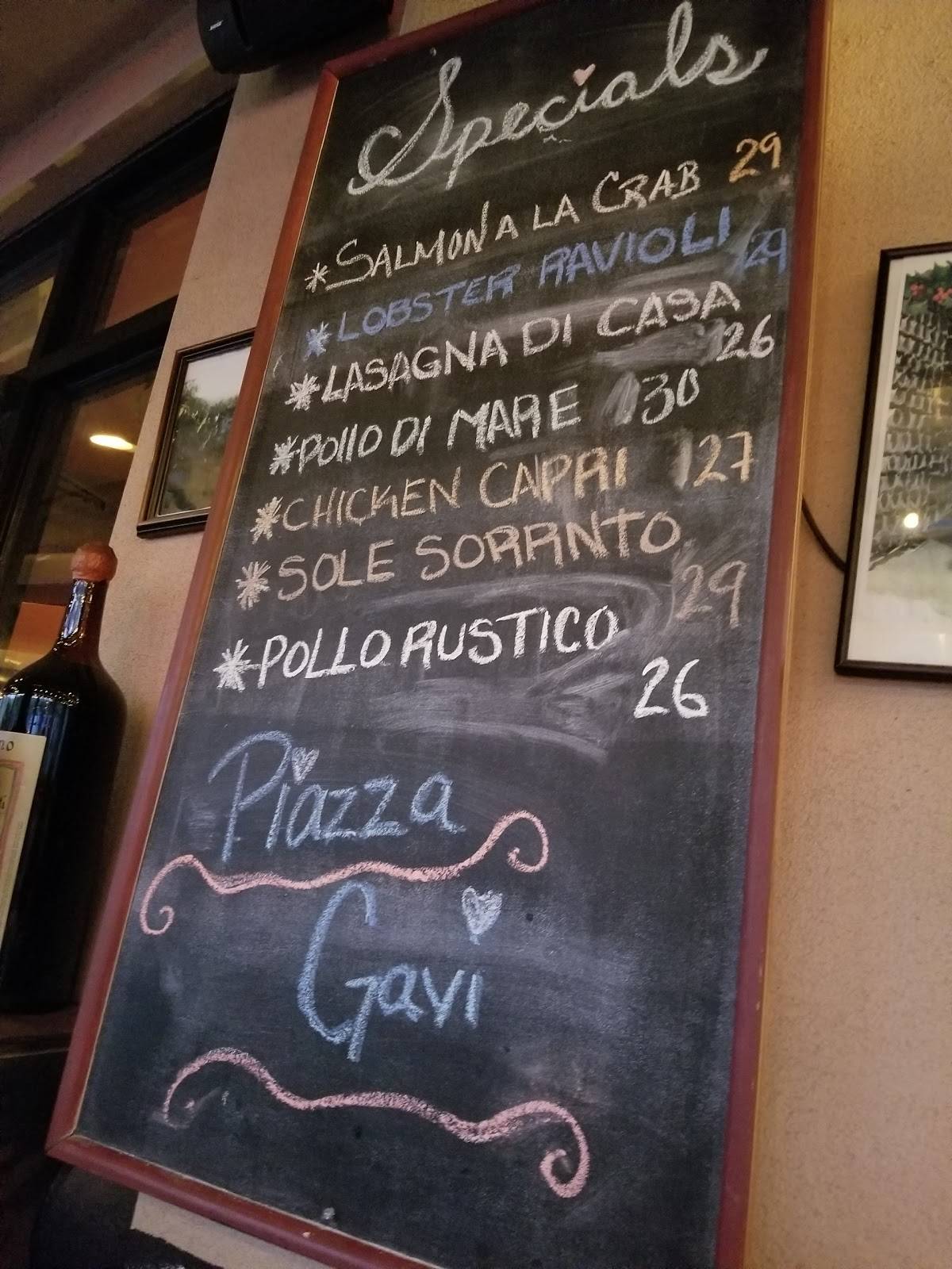 Menu at Piazza Gavi restaurant, Tucson