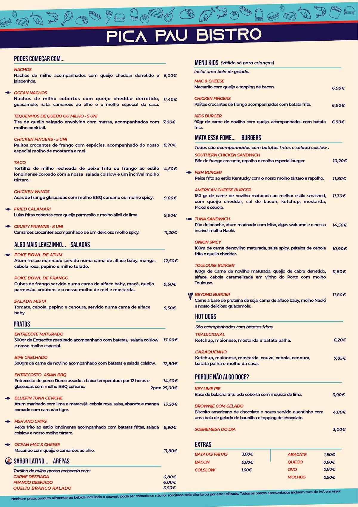 Menu em Pica Pau Bistró Bar, Portugal