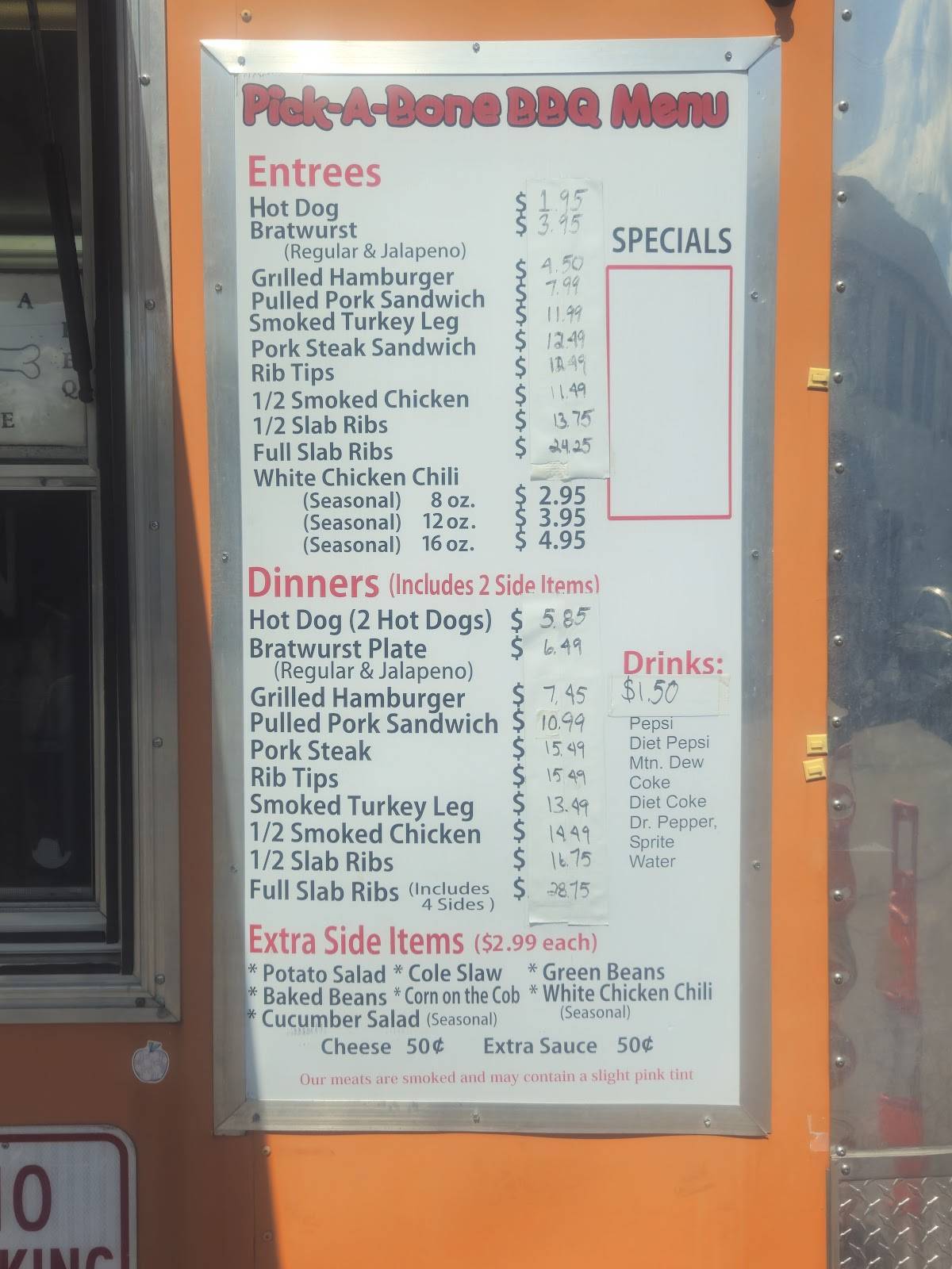Menu at Pick-a-Bone BBq, Fenton