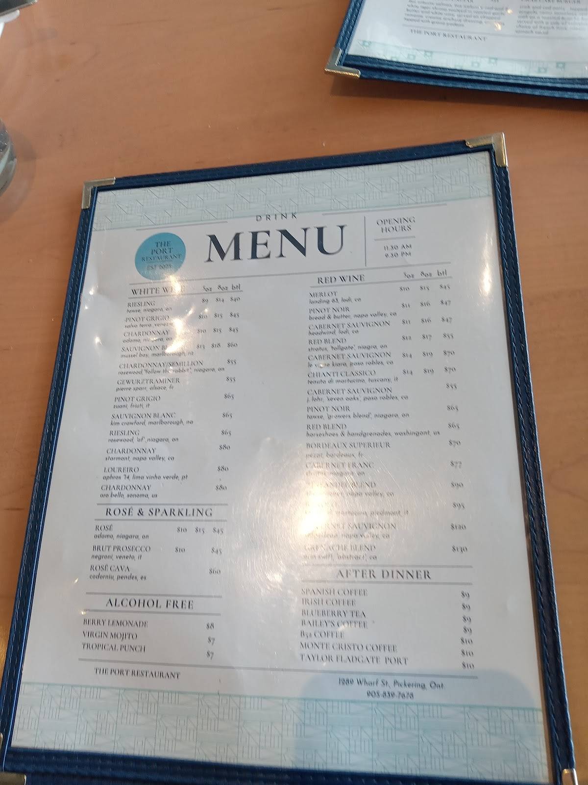 Menu at PORT restaurant, Pickering
