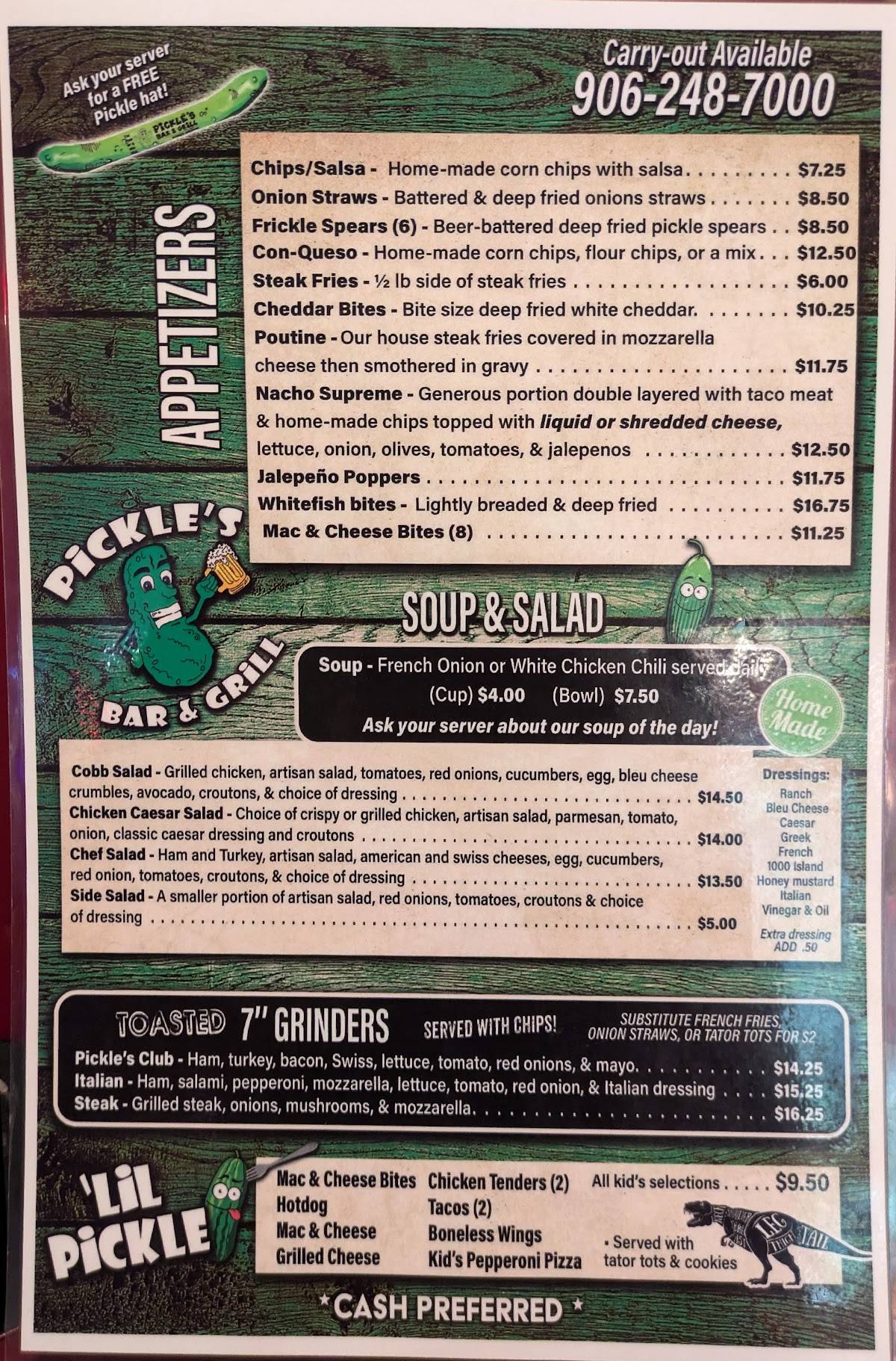 Menu at Pickles pub & bar, Brimley, W Lakeshore Dr