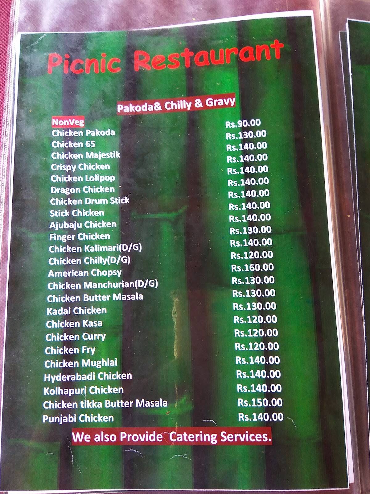 Menu at Picnic Restaurant, Cuttack