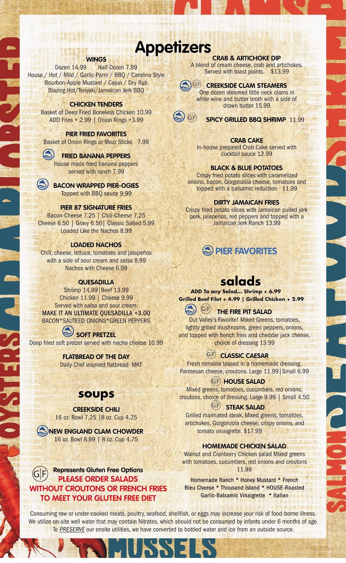 Menu at Pier 87 pub & bar, USA, PA-87
