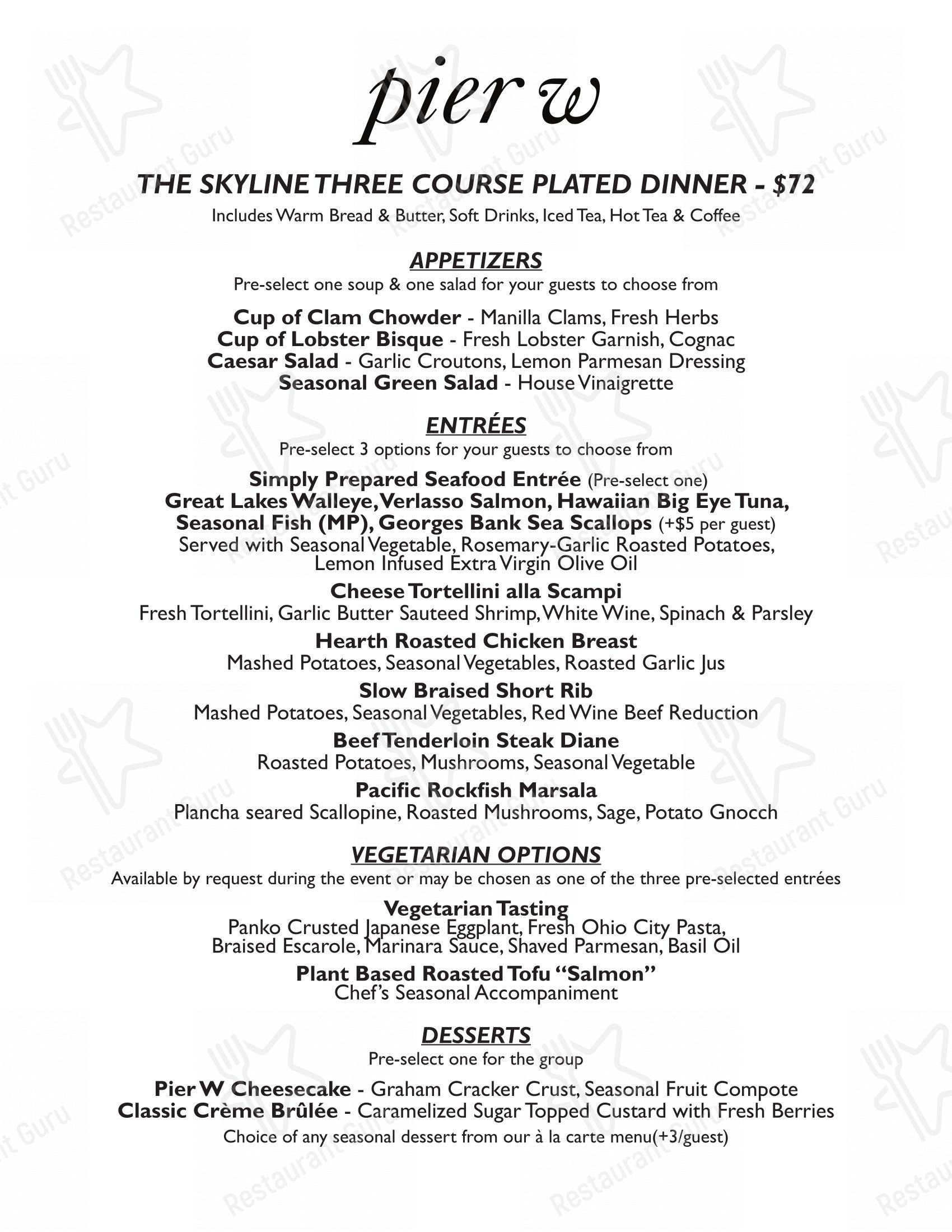 Menu at Pier W restaurant, Lakewood