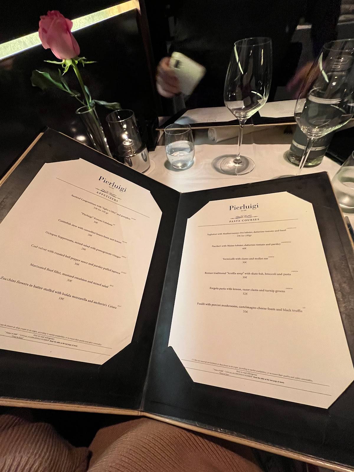 Menu da Pierluigi ristorante, Roma
