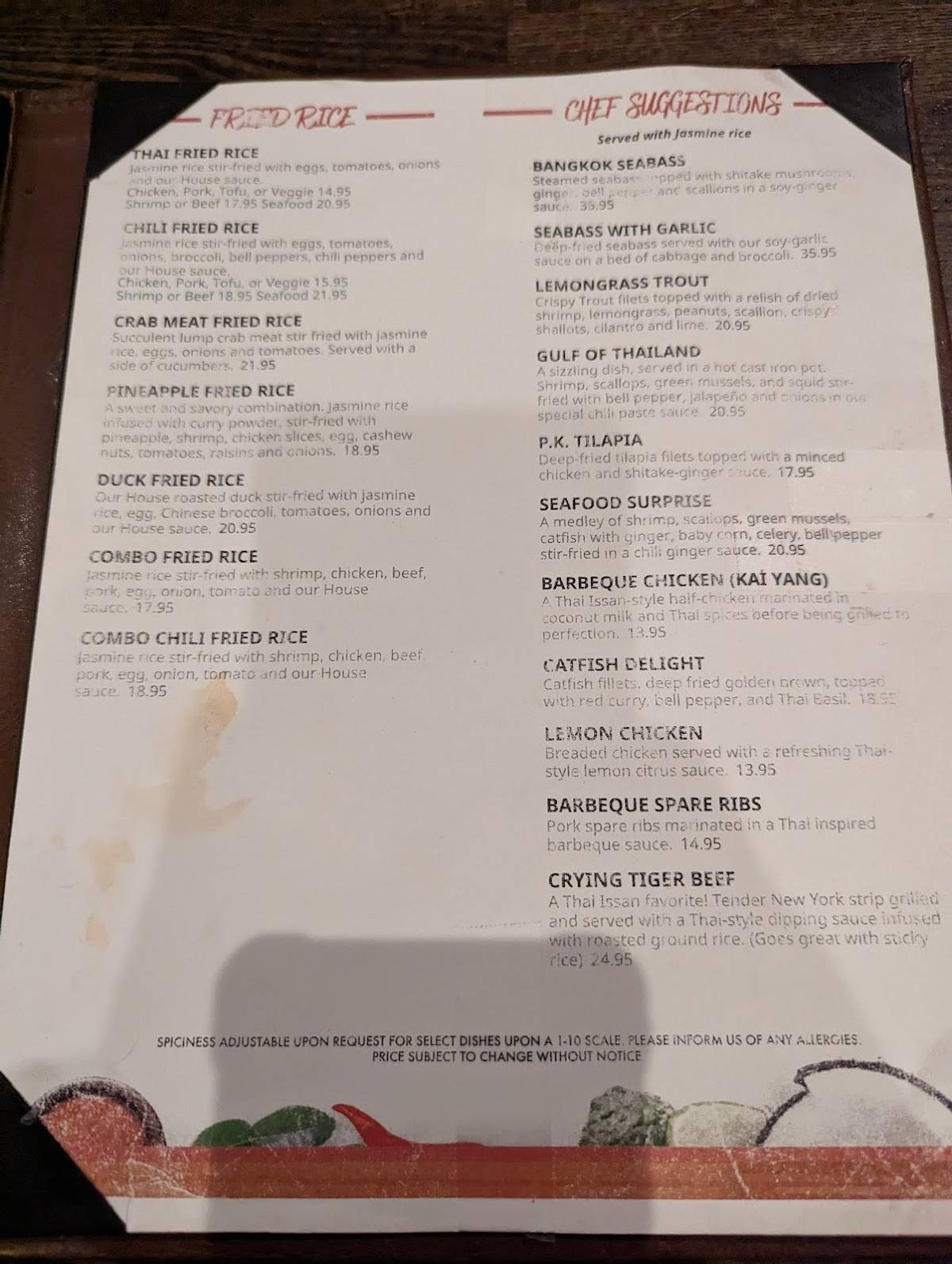 Menu at Pin Kaow Thai Restaurant Eastern, Las Vegas, S Eastern Ave