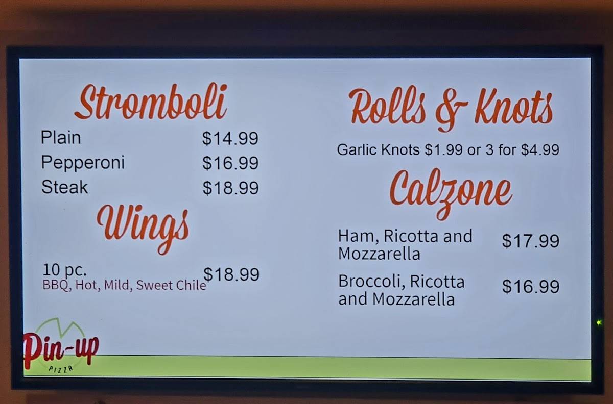 Menu at Pin-Up Pizza pizzeria, Atlantic City