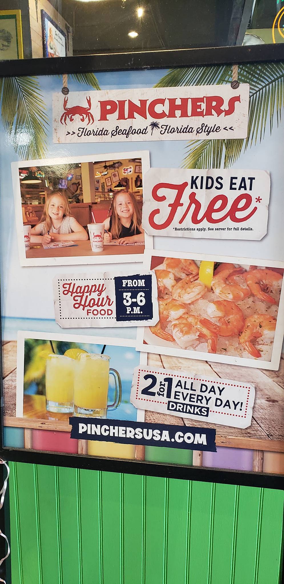 Menu at Pinchers restaurant, Venice, 900 Venetia Bay Blvd
