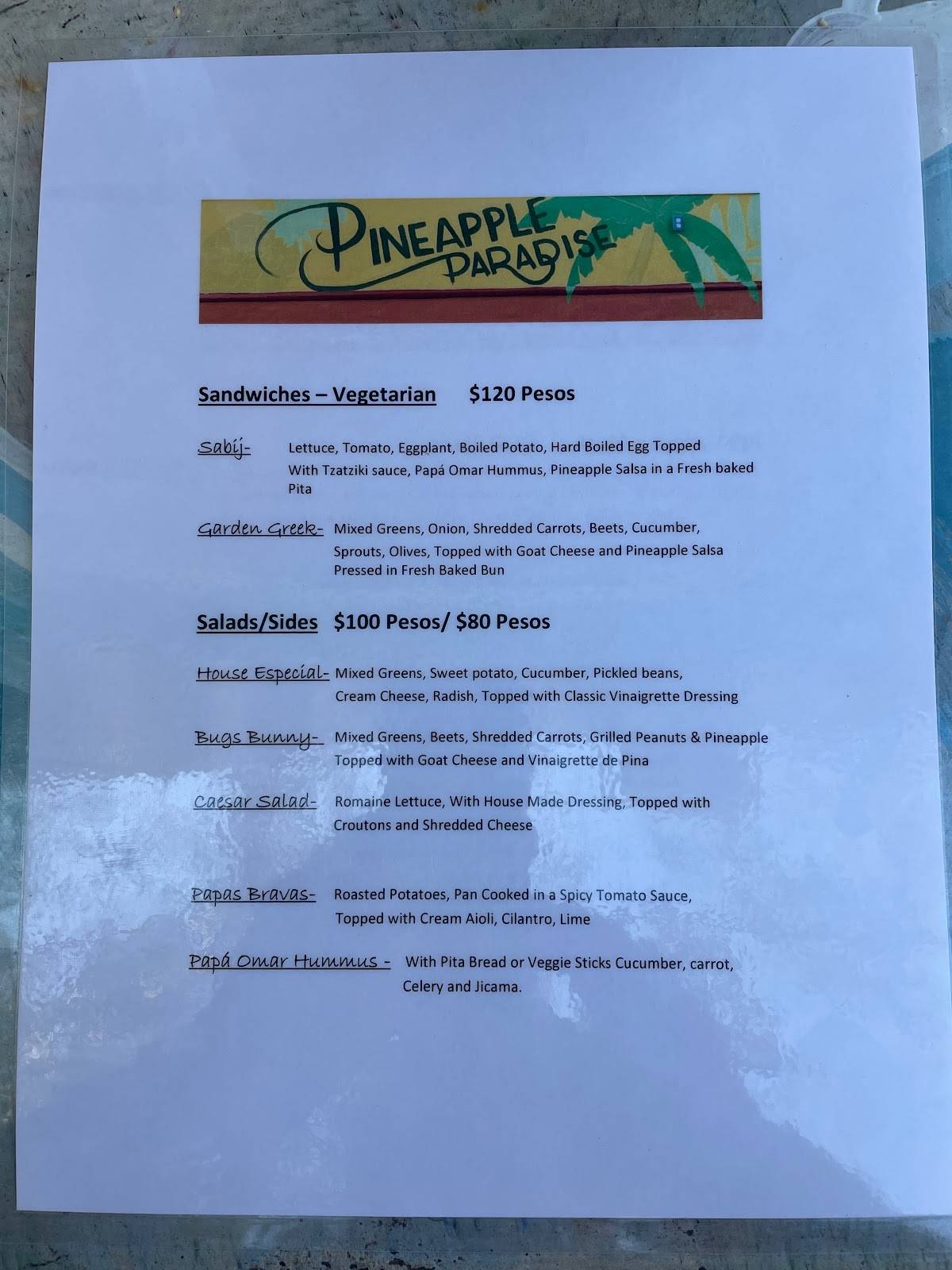 Menu at Pineapple Paradise pub & bar, Sayulita