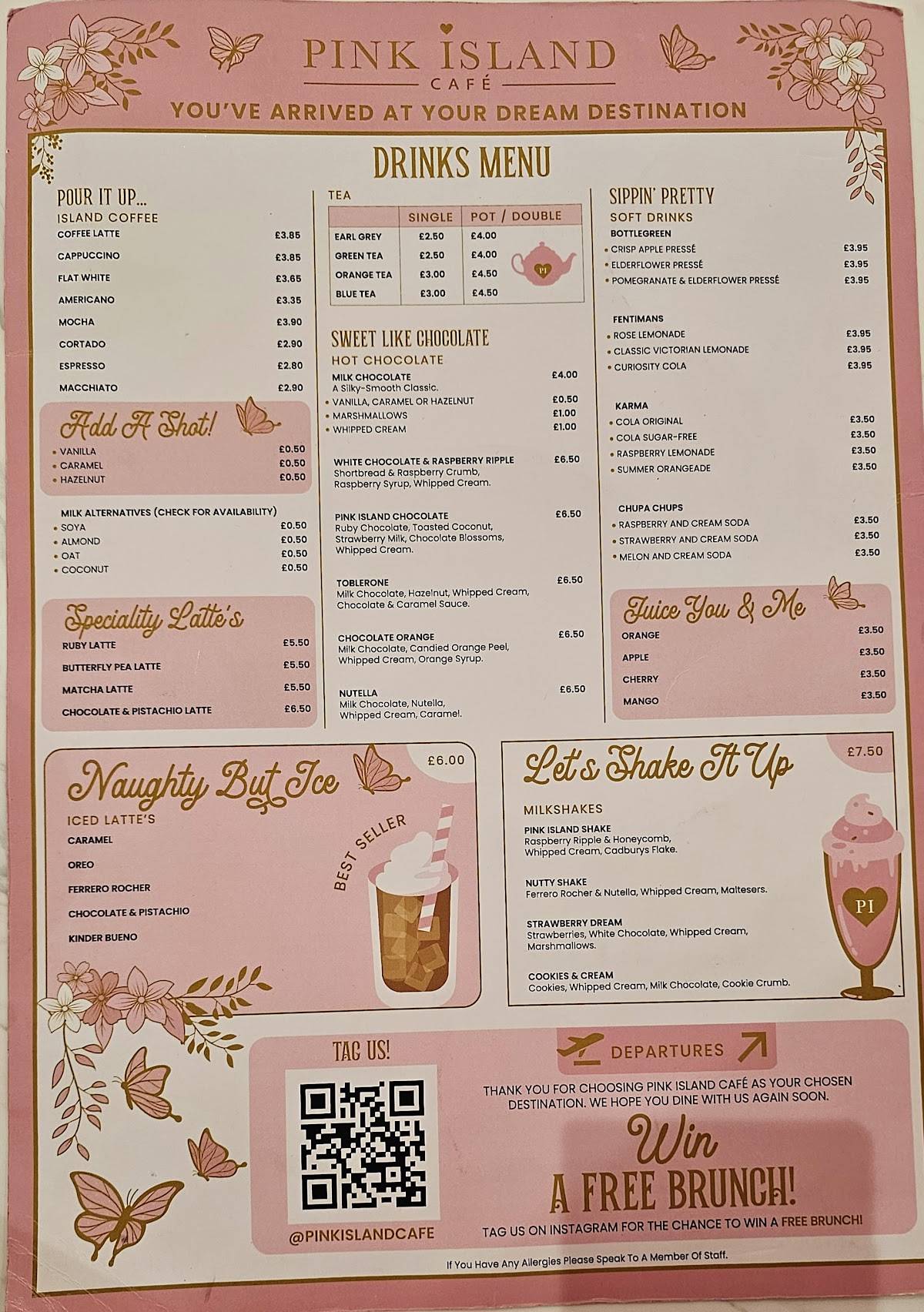 Menu at Pink Island Cafe, Stockport