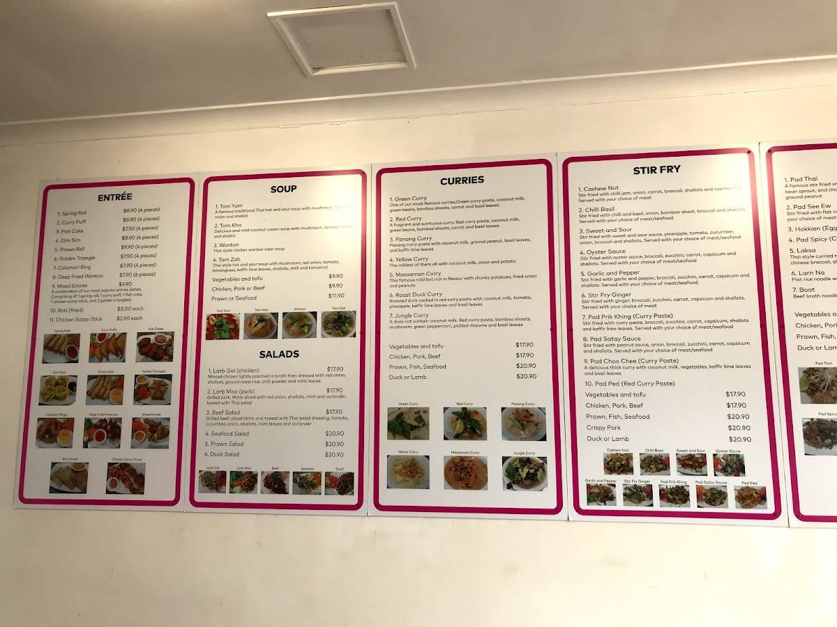 Menu at Pinto Thai restaurant, Tweed Heads South