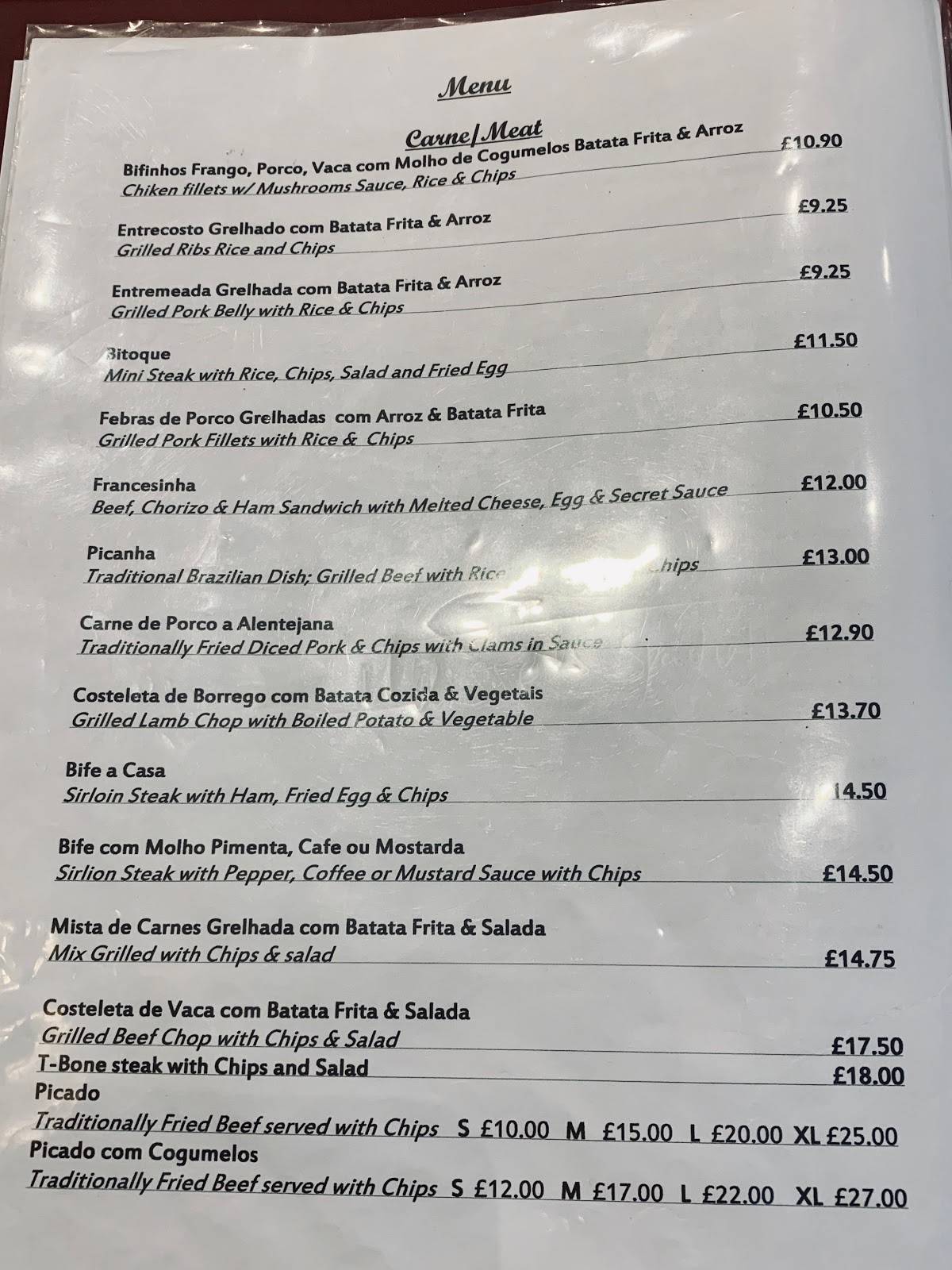 Menu at Pinto's Portugal Tapas Bar & Restaurant, London