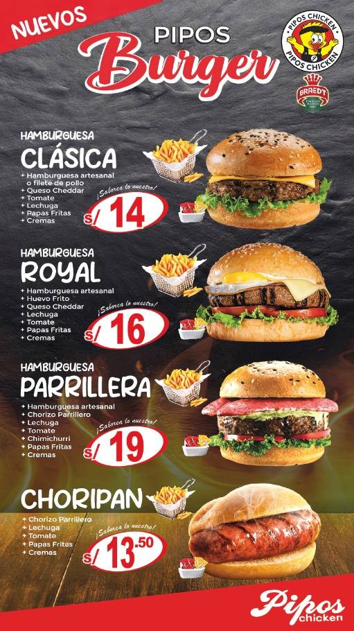Carta del restaurante Pipos Chicken, Santa Anita