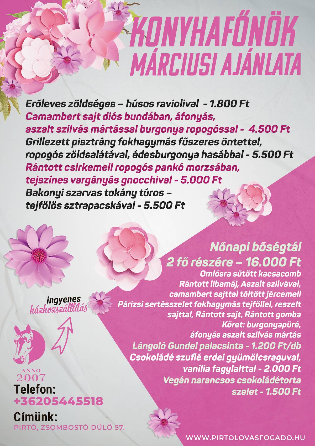 Menu at Pirtó Lovasfogadó és Étterem restaurant, Pirtó