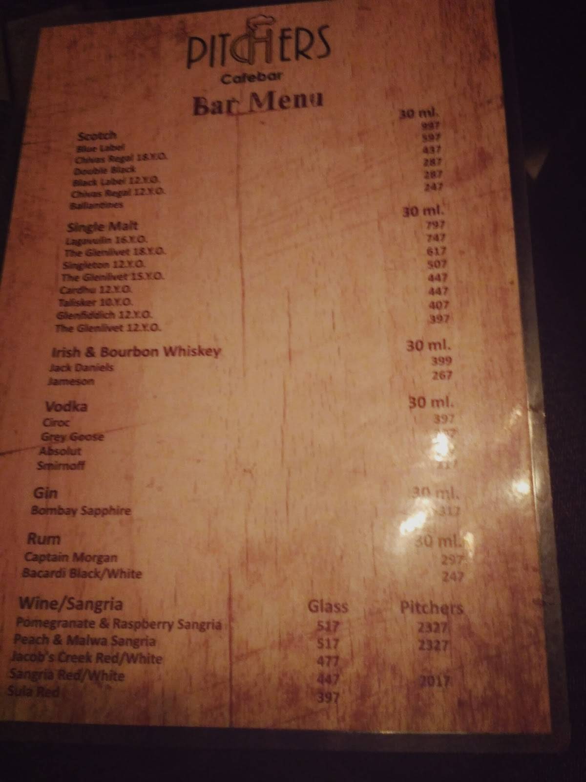 Menu at Pitchers Cafe Bar, Indore, 4-5