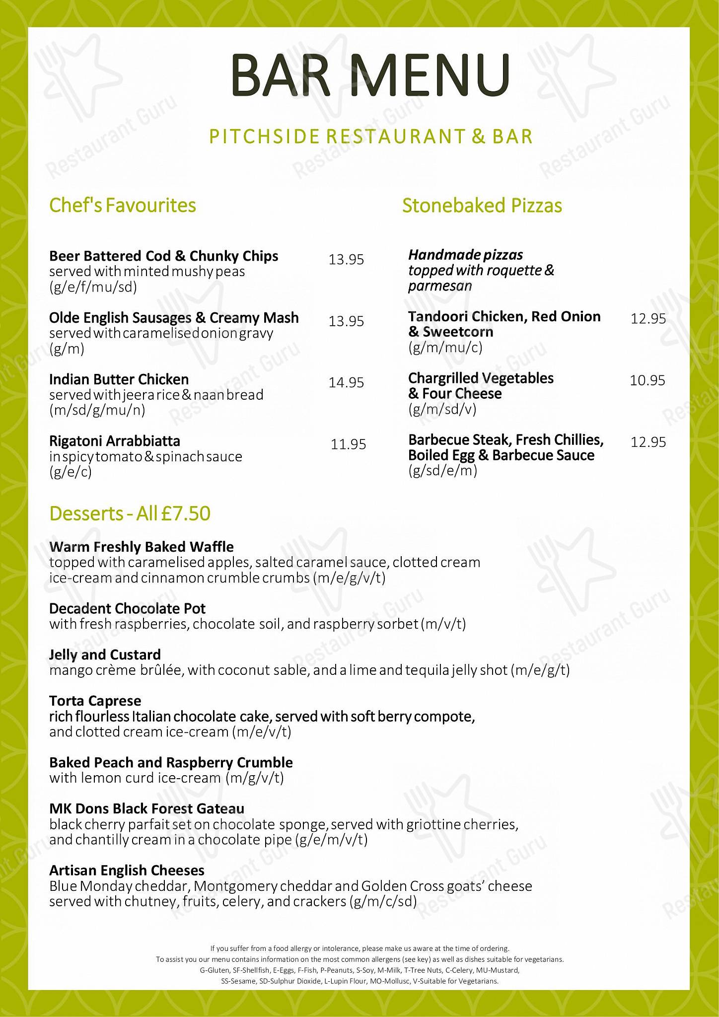 Menu at Pitchside Restaurant, Milton Keynes