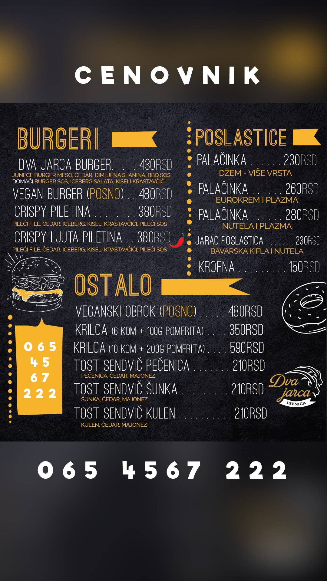 Speisekarte von Pivnica Dva Jarca - Zlatibor restaurant, Zlatibor