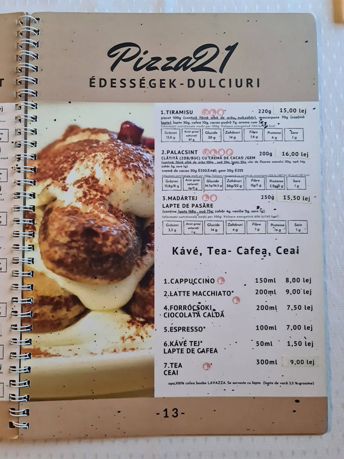 Menu at Pizza 21, Odorheiu Secuiesc