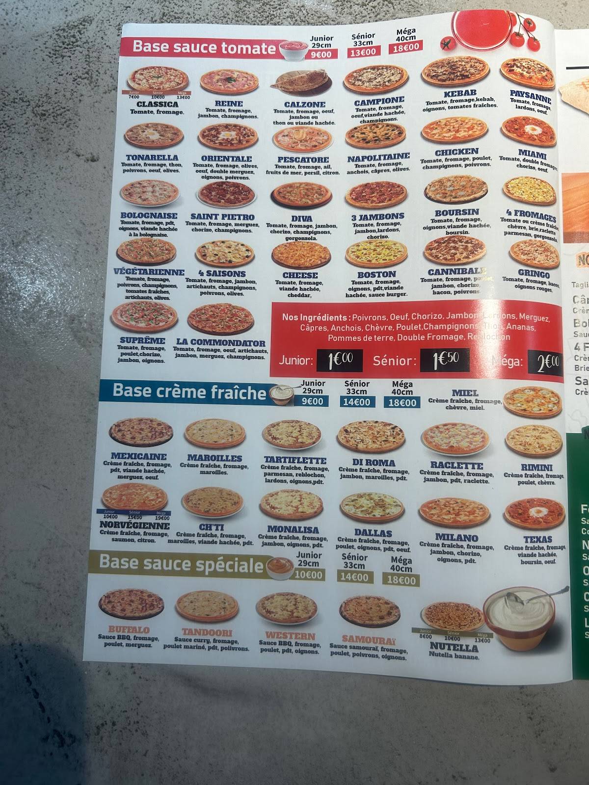 Menu au Pizza Di Roma restaurant, Villers-Outréaux