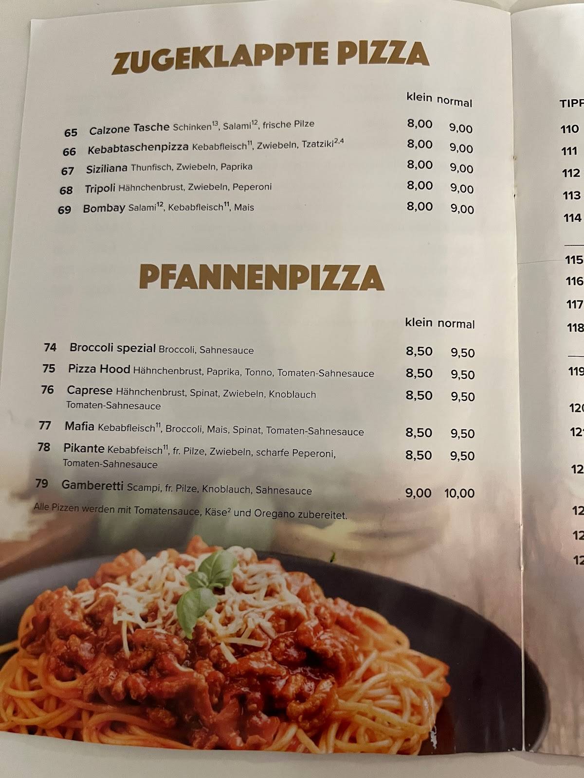 Carta de Pizza Hood, Gescher