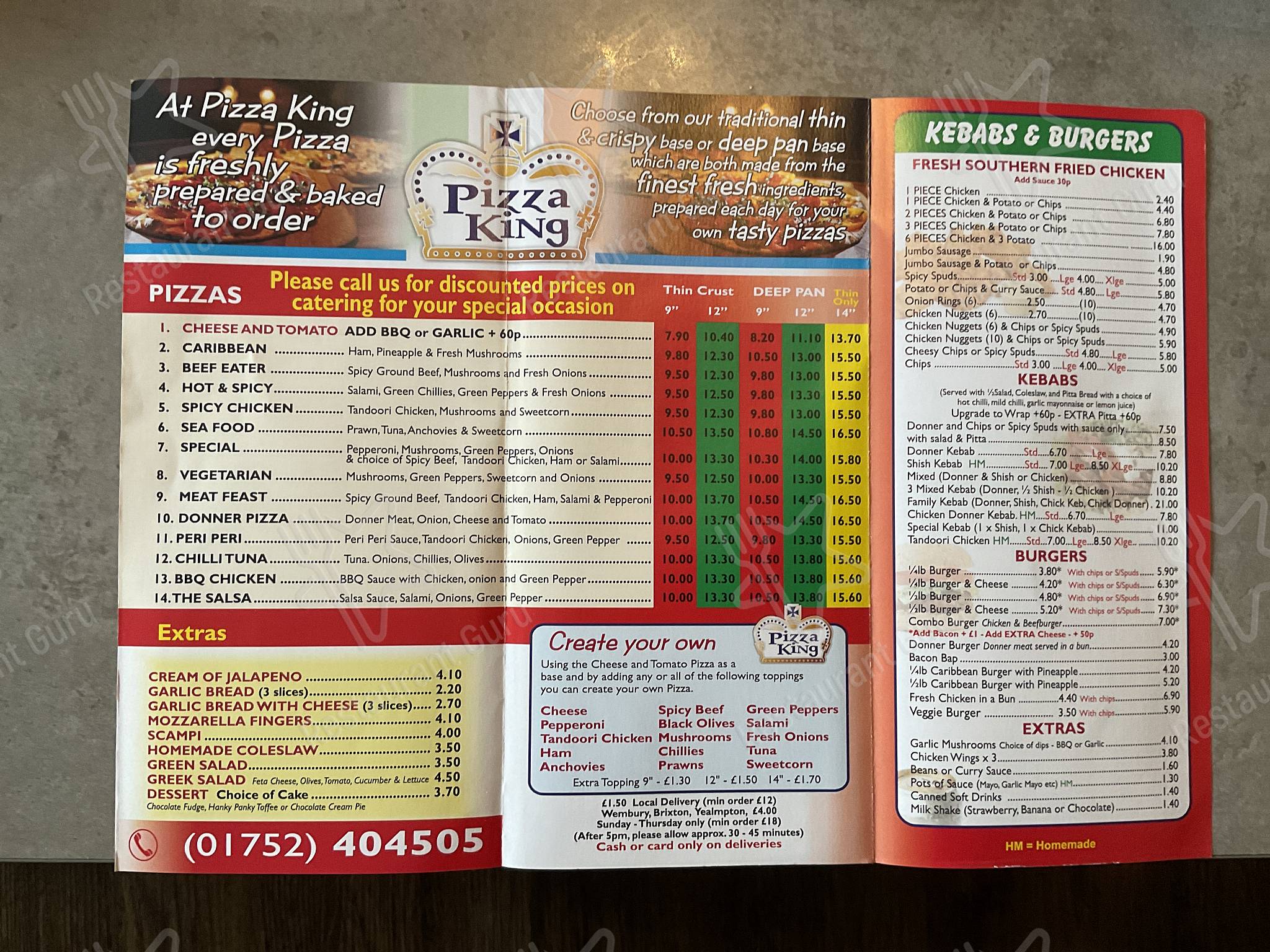 Menu at Pizza King fast food, Plymouth, 13C Radford Park Rd