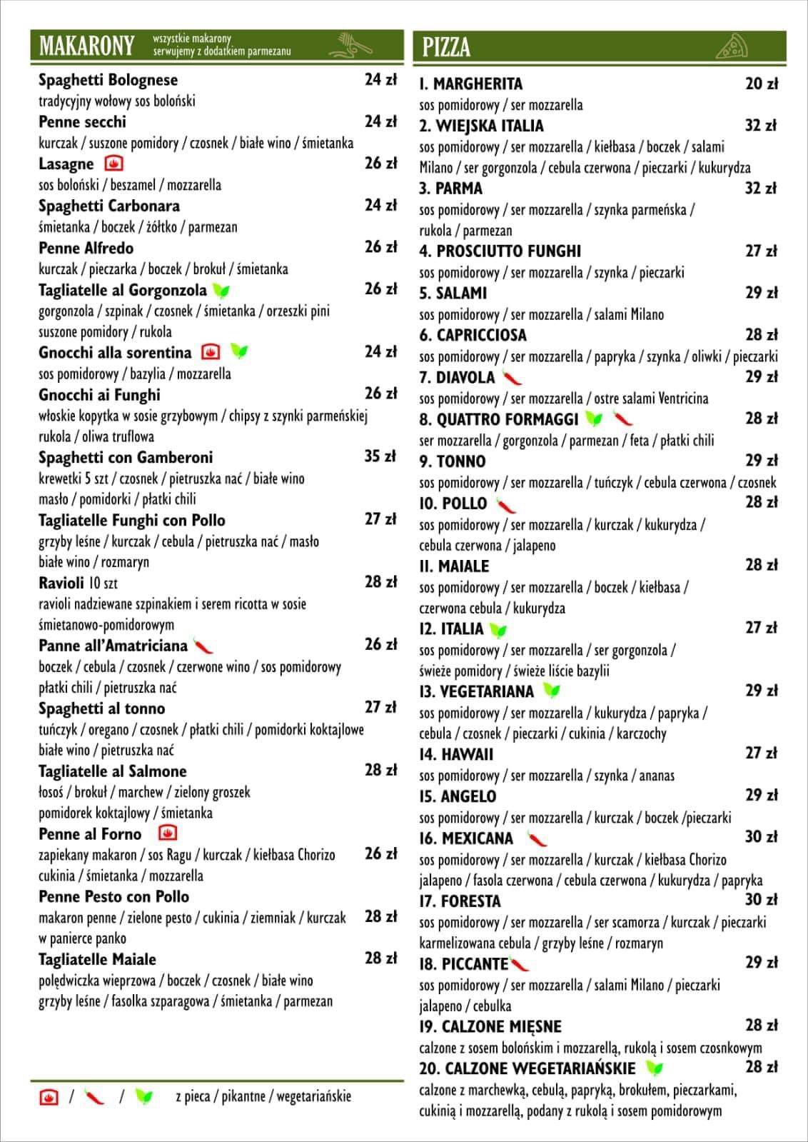 Menu at Pizza -Mała Italia restaurant, Gorlice
