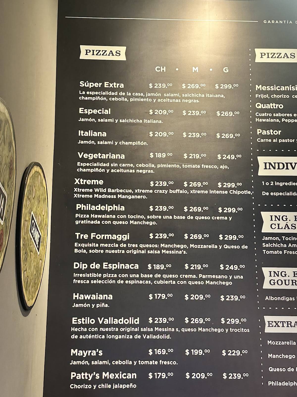 Carta del restaurante Pizza Messina’s García Lavín, Merida, C. 37ᴬ 301
