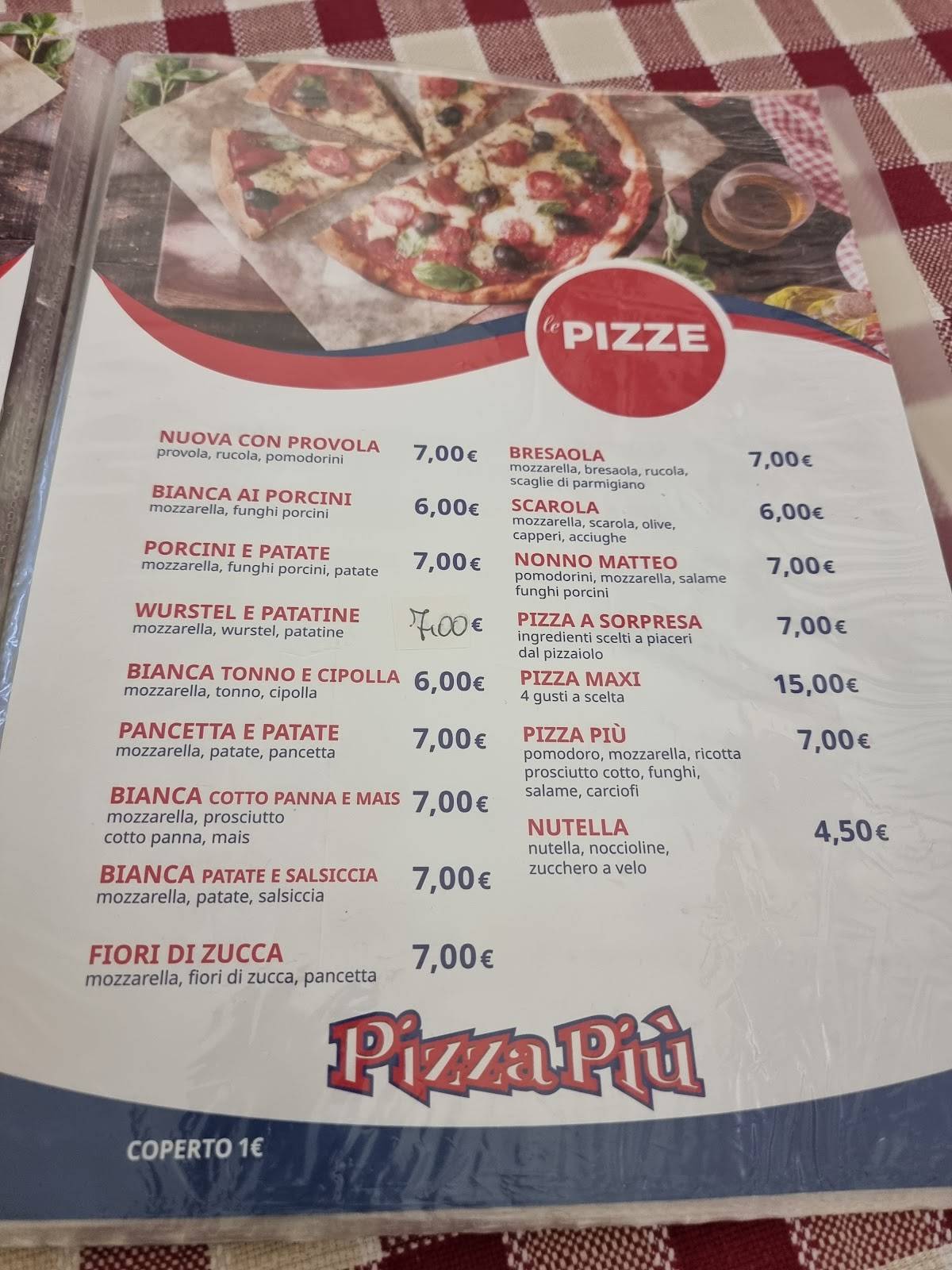 Menu at Pizza Piu' pizzeria, Salerno