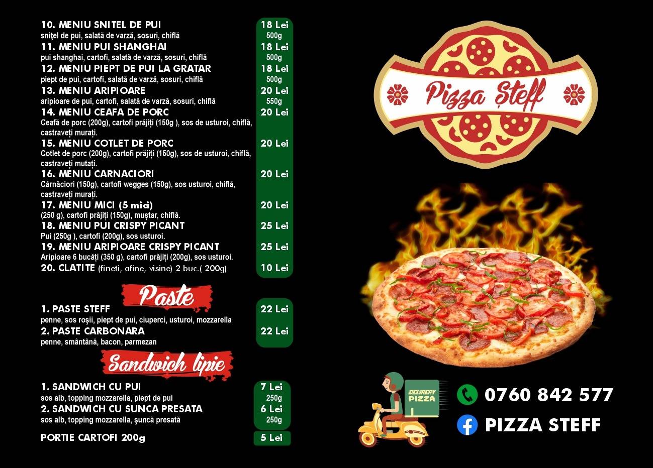 Menu at Pizza Steff Bals, Balș